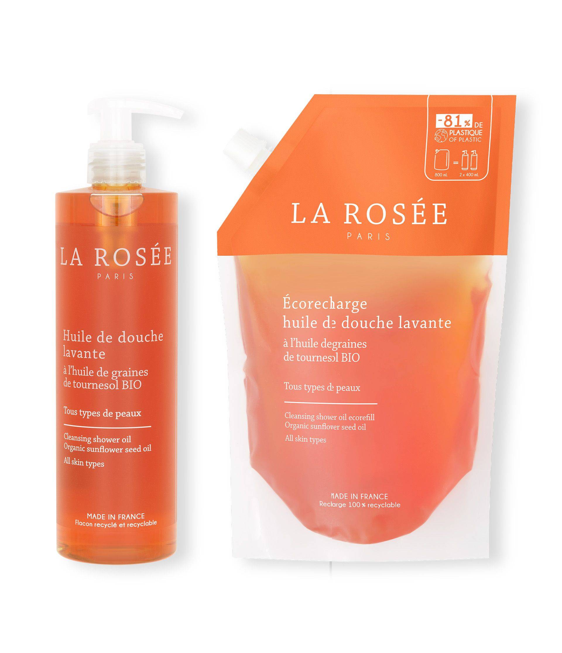 Duo Huile de douche lavante & son écorecharge | La Rosée cosmétiques